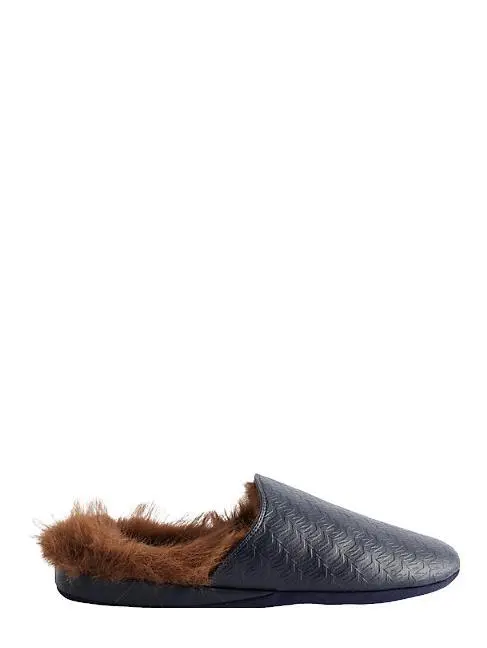 THAMES Baskerville Faux Leather And Fur Slipper - Navy