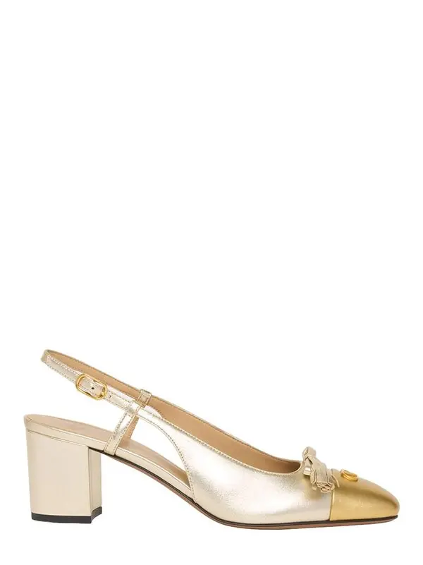 Valentino Garavani Vlogo Metallic Leather Slingback Pumps - Platino-soft Gold