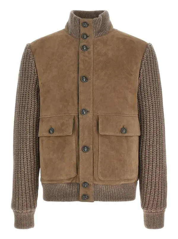 Brunello Cucinelli Shearling Lined Bomber Jacket - Beige