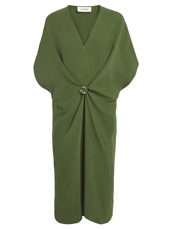 YVES SALOMON Silk Crepe Draped Dress - Green