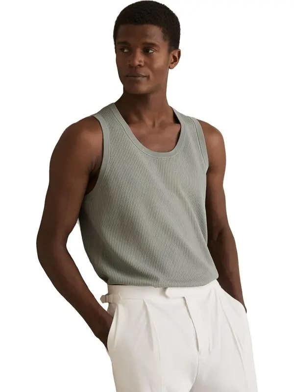 REISS Textured Knit Vest - Sage Green