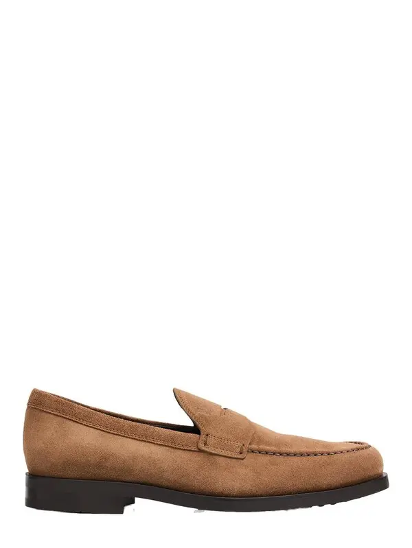 TOD'S Suede Penny Loafers - Lt/dk Bwn