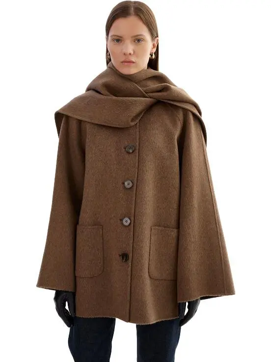 LAMARQUE Wool Scarf Jacket - Heather Brown