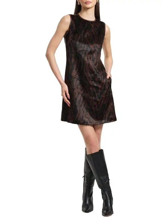 ISAAC MIZRAHI NEW YORK Faux Fur And Faux Leather Shift Dress - Brown Zebra