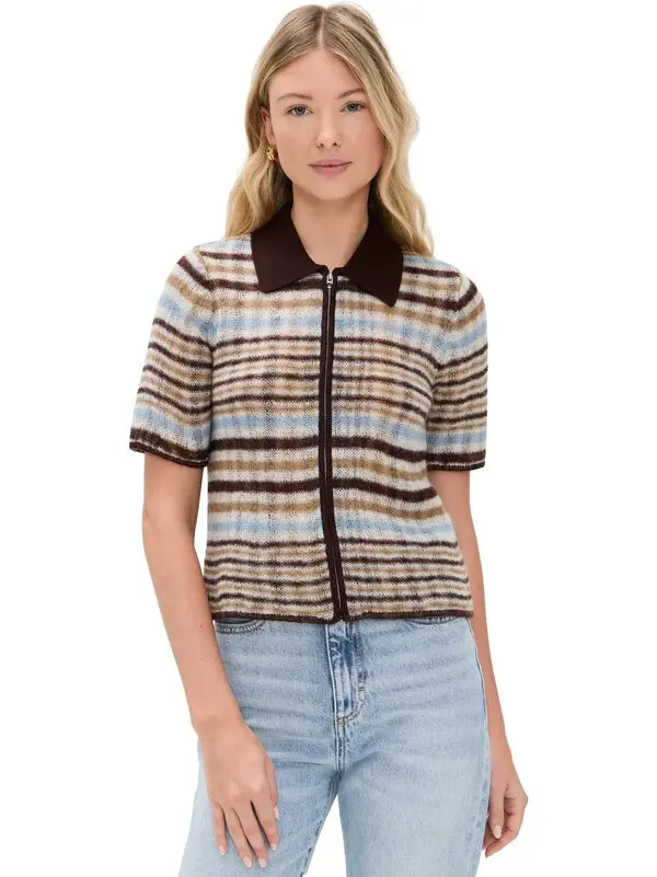 Rag & Bone Leva Short Sleeve Zip Sweater - Ivory Multi