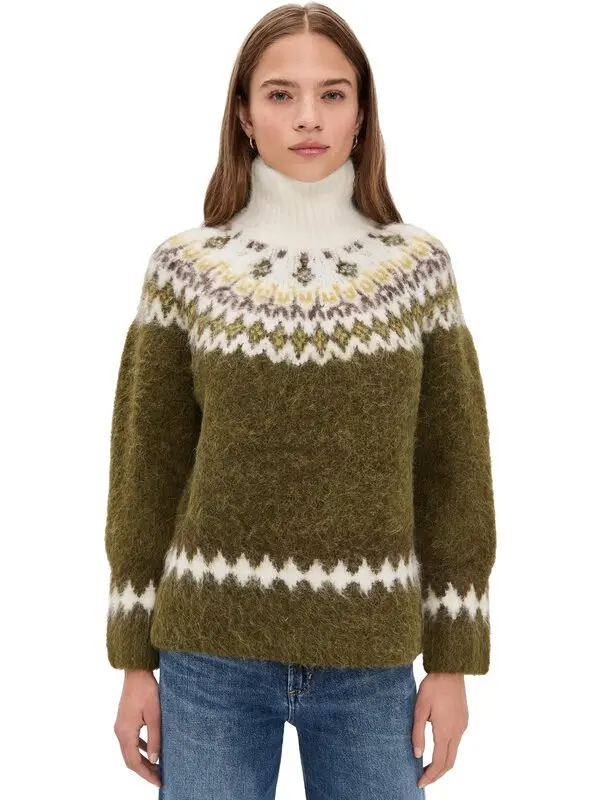 Rag & Bone Beth Oversized Alpaca Fair Isle Turtleneck - Army Multi