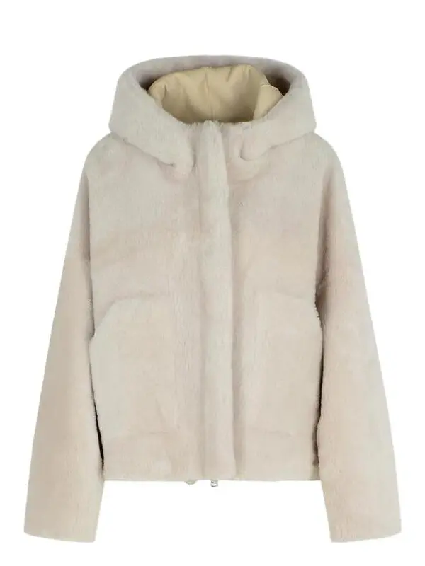BLANCHA Hooded Shearling Jacket - White