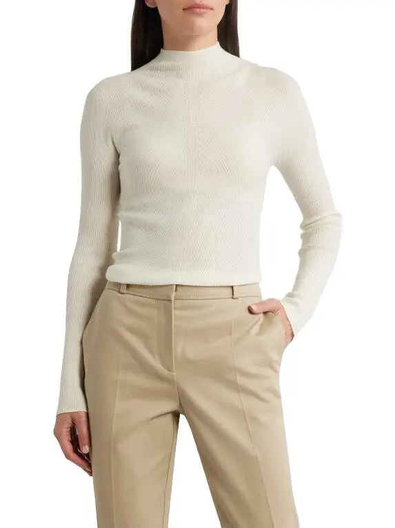 Hugo Boss Virgin Wool Rib Funnel Neck Sweater - Soft Cream