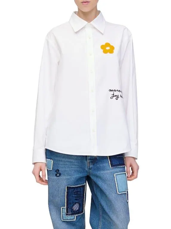 Marc Jacobs Flocked Daisy Cotton Poplin Button-up Shirt - White