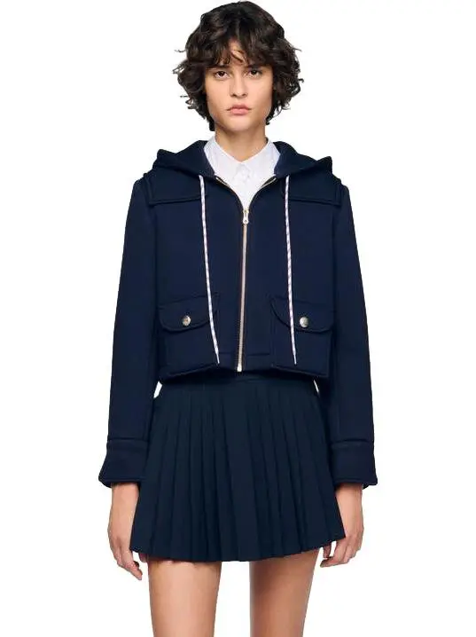 Sandro Technical Hooded Neoprene Jacket - Navy Blue