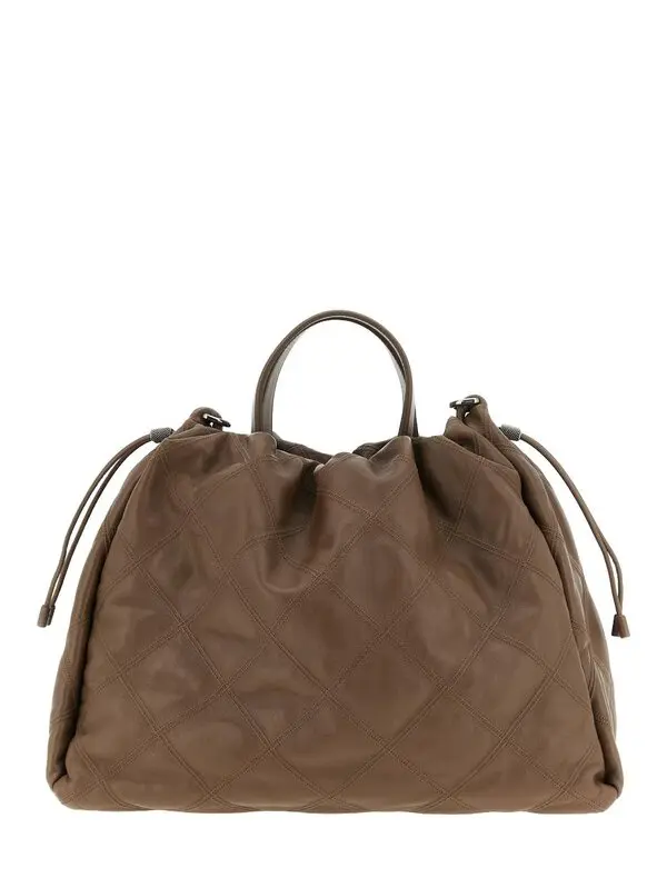 Brunello Cucinelli Large Quilted Nappa Leather Shopping Bag - Brown