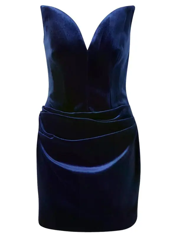 Roland Mouret Pleated Velour Mini Dress - Blue