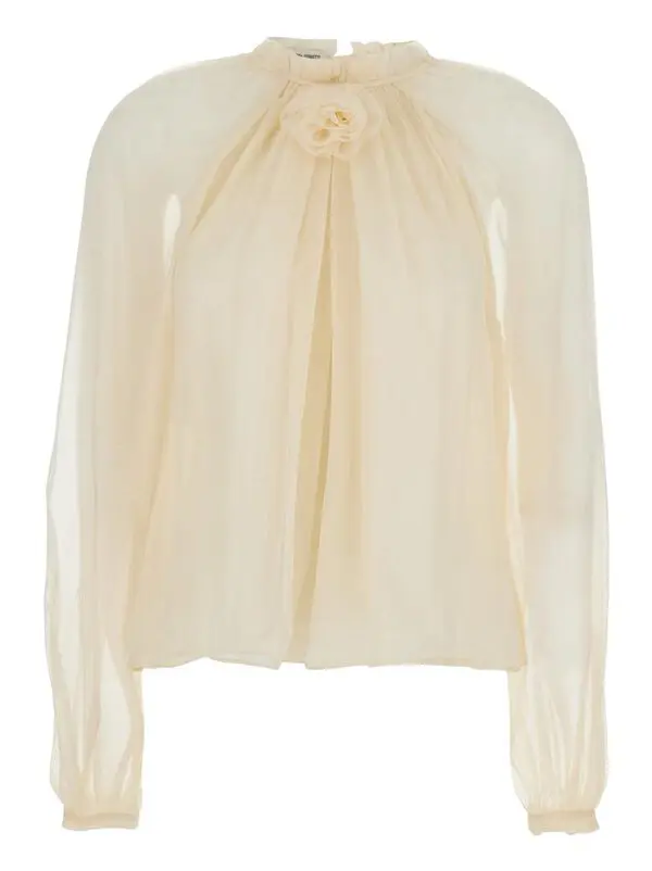 Alberta Ferretti Silk Blouse With Floral Detail - Beige
