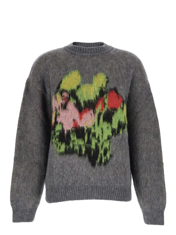 MSGM Crewneck Wool Blend Sweater With Embroidery - Multicolor