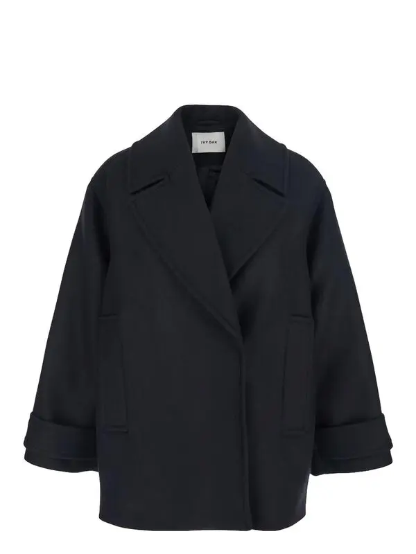 IVY OAK Wool Coat With Wide Notch Lapels - Black