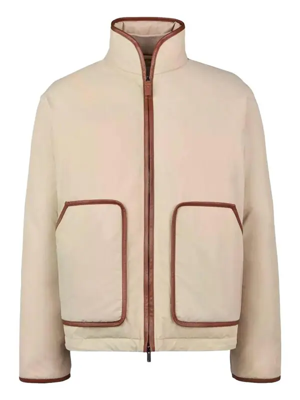 TOD'S Leather Trim Down Jacket - Neutrals