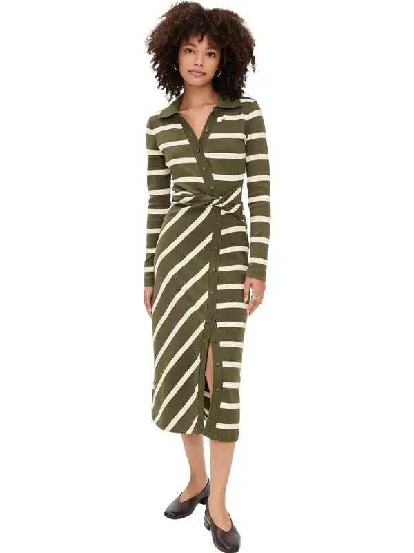 Tanya Taylor Ellicot Stripe Knit Maxi Dress - Army/chalk
