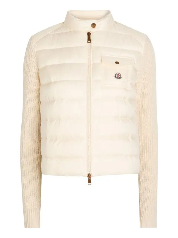 Moncler Quilted Wool And Cashmere-blend Cardigan - Natural