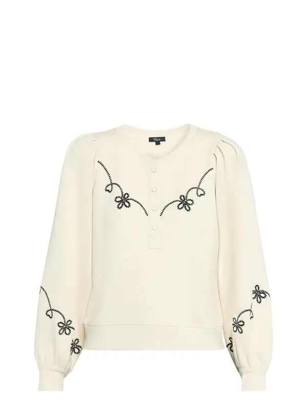 Rails Hanne Embroidered Henley Sweatshirt - Ecru