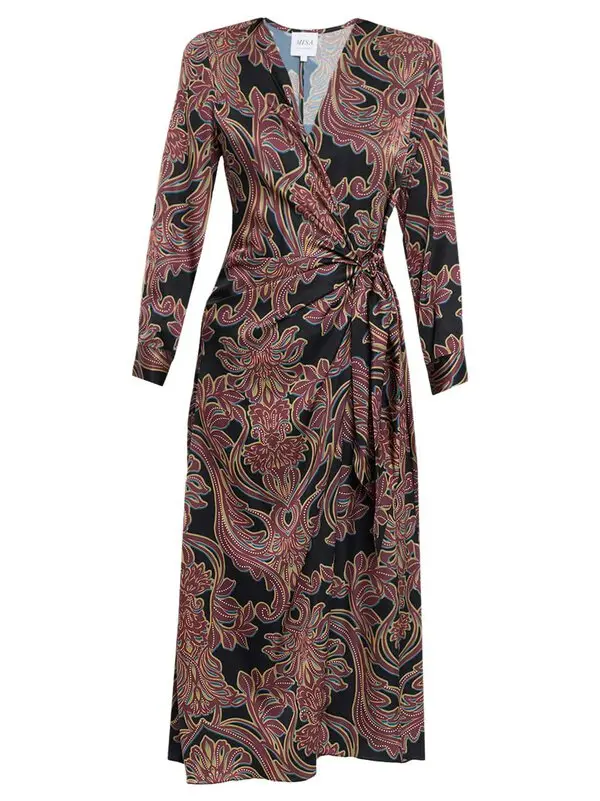 Misa Studded Flora Eliza Wrap Midi Dress - Multi