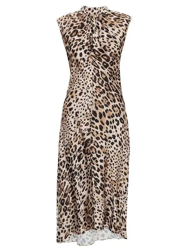Misa Giselle Leopard Satin Dress - Leopard Print