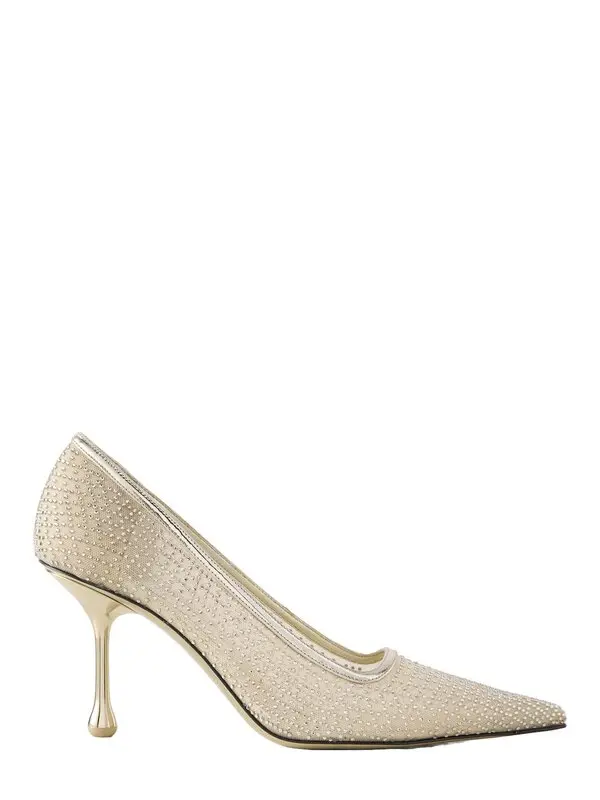 JIMMY CHOO Ixia 80 Mirrored Leather-trimmed Crystal-embellished Mesh Pumps - Gold