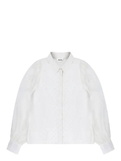 RO&ZO Rhinestone-embellished Puff-sleeve Woven Shirt - Ivory