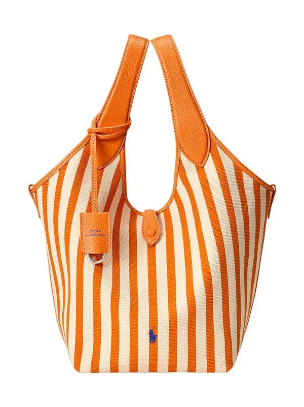 Ralph Lauren Striped Cotton Canvas Tote Bag - Orgwht