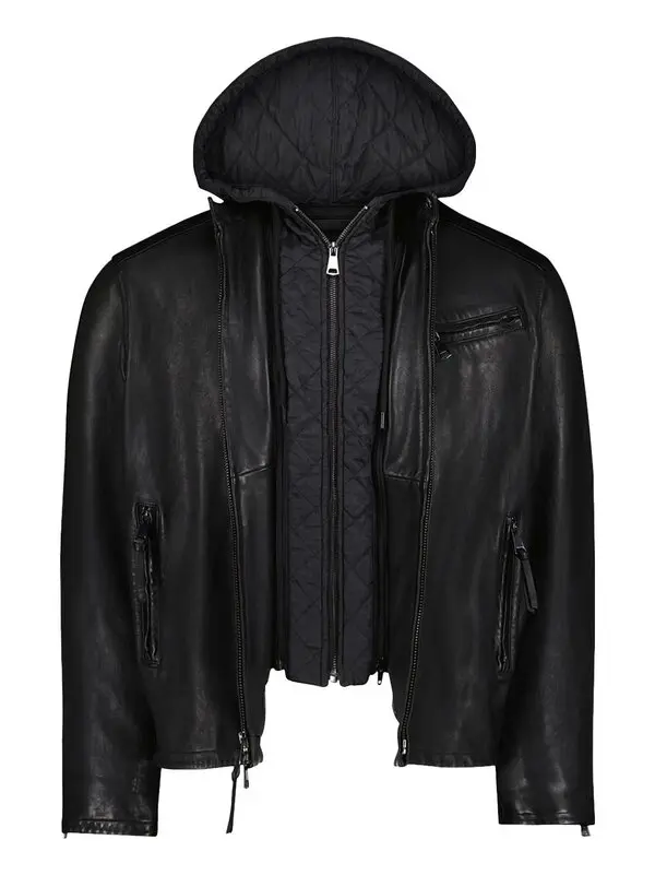 Robert Graham Cedro Leather Moto Jacket With Hooded Bib - Black