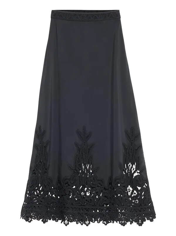 Ulla Johnson Karlyn A-line Lace Trim Midi Skirt - Noir