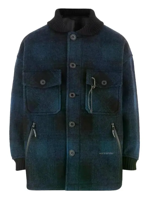 AND WANDER Button Checked Jacket - Black