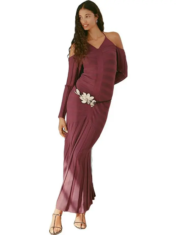 Anthropologie Off-shoulder Ruched Sweater Dress - Mauve Wine