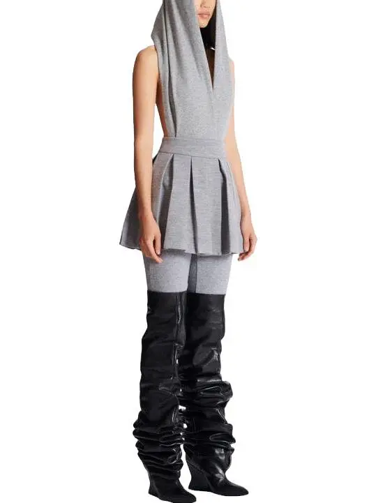 Balmain Short Pleated Cotton Knit Skirt - Grey