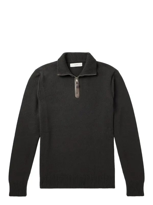 Purdey Leather-trimmed Cashmere Half-zip Sweater - Green