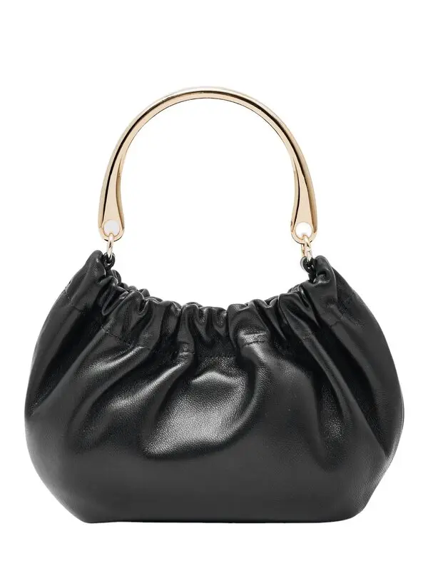 REISS Leather Clutch With Metal Handle - Black
