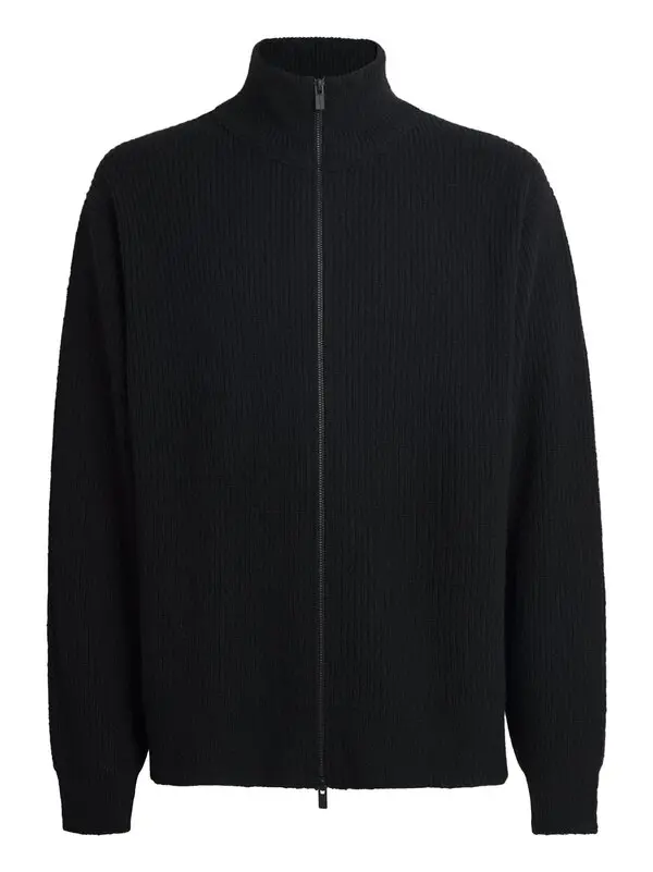 Yohji Yamamoto Wool Funnel-neck Zip-up Sweater - Black