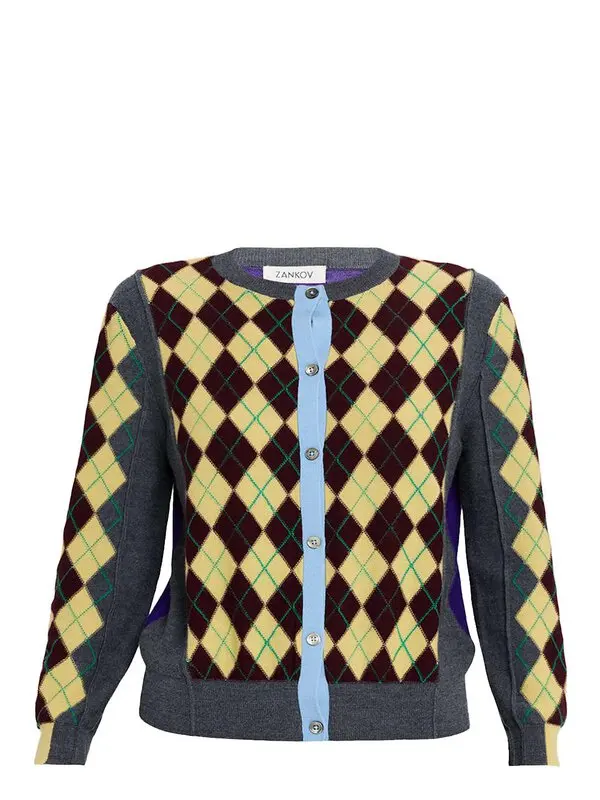 ZANKOV William Argyle Cardigan - Yellow Pattern