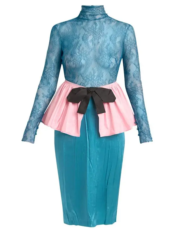 Valentino Garavani Lace Colorblock Peplum Dress - 9m6 Celest
