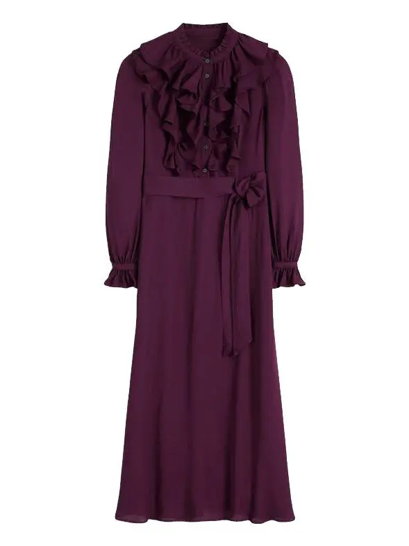 Boden Ruffle Detail Georgette Shirtdress - Dark Cherry