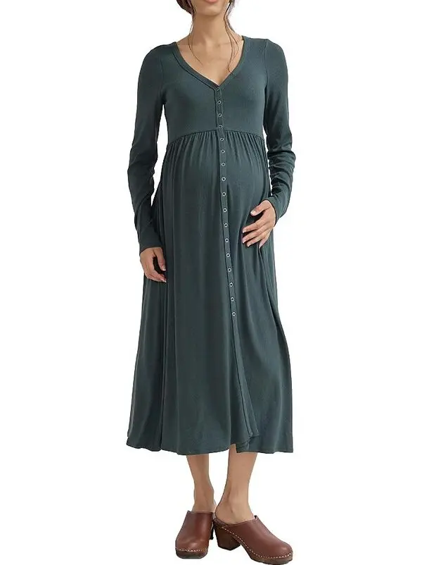 Hatch Collection The Softest Rib Maternity Nursing-friendly Dress - Pine