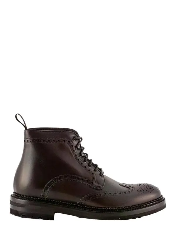 GREEN GEORGE Brogue Wingtip Leather Boots - Brown