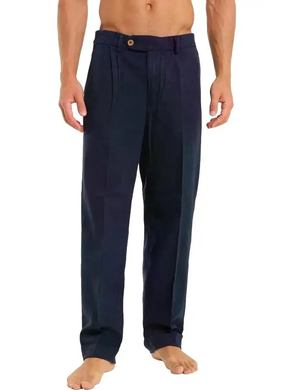 PENINSULA SWIMWEAR Linen-cotton Cuffed Pants - Blue