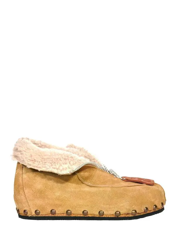 MAGLIANO Leather Boots With Shearling Trim - Brown