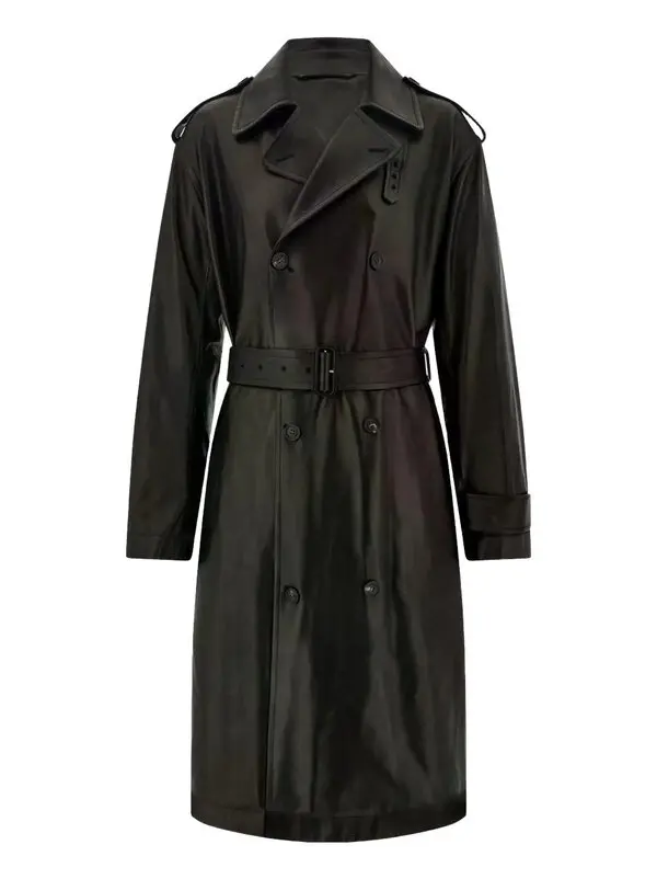 FERRAGAMO Double-breasted Belted Lambskin Leather Trench Coat - Black