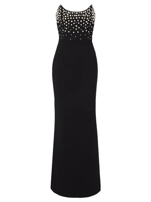 Rebecca Vallance Lynette Embellished Crêpe Bustier Gown - Black