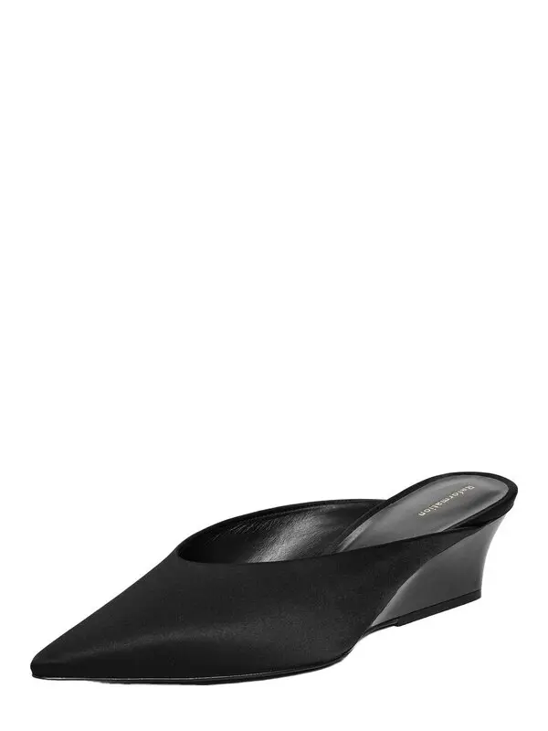 REFORMATION Marilyn Wedge Mules - Black Satin