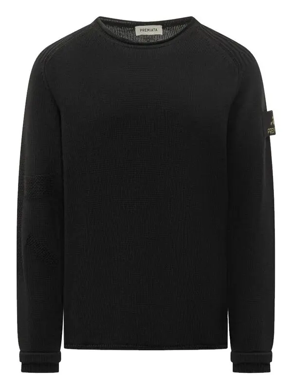 Premiata Long-sleeve Knitted Sweater With Logo Patch - Black