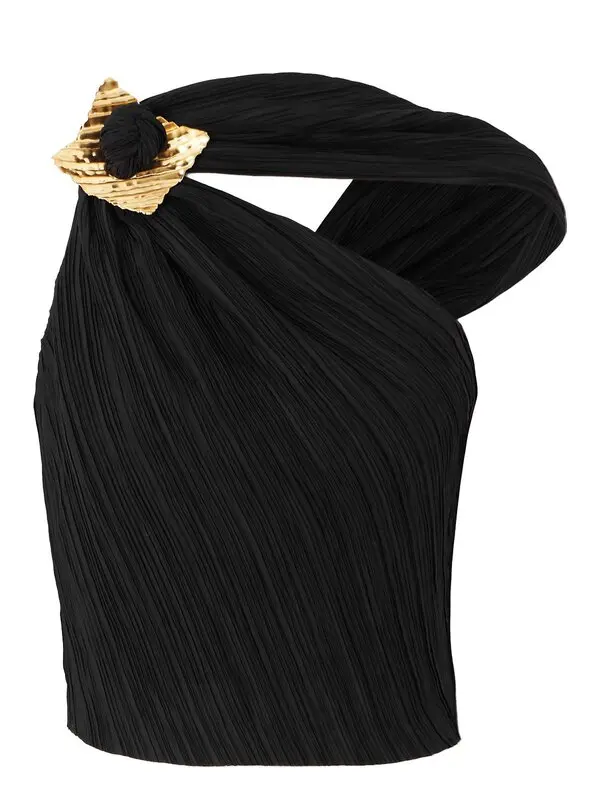 Cult Gaia Moira Asymmetric Plissé-chiffon Top - Black