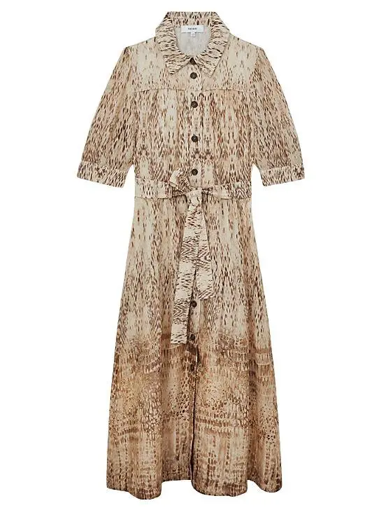 REISS Malika Animal-print Woven Midi Dress - Neutral