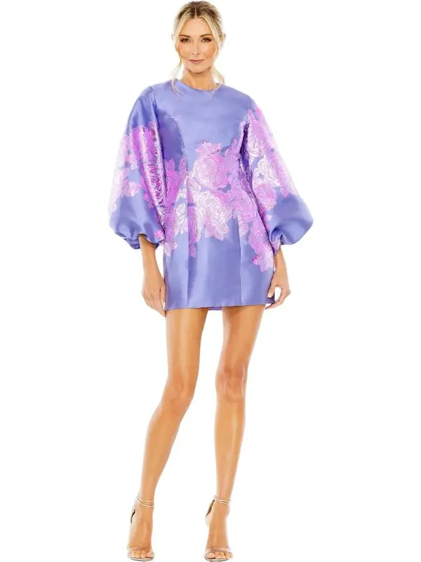 Mac Duggal Brocade Balloon Sleeve Mini Dress - Plum